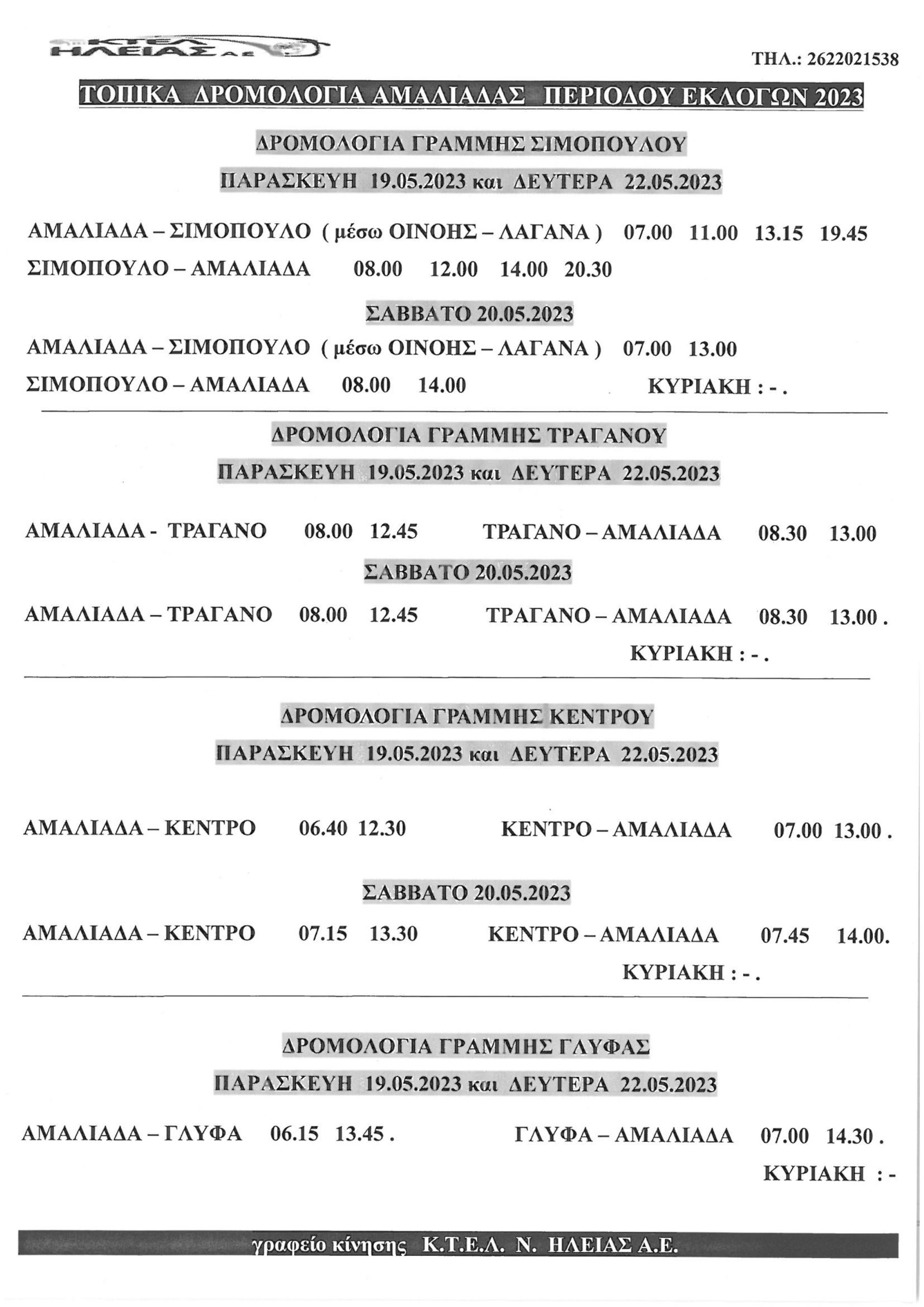 ΕΚΛΟΓΕΣ 2023′ ΘΕΣΣΑΛΟΝΙΚΗ/ΤΟΠΙΚΑ/ΑΣΤΙΚΑ – ΚΤΕΛ Νομού Ηλείας
