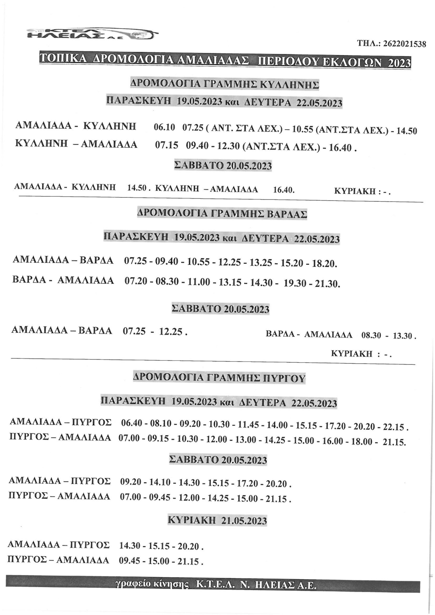 ΕΚΛΟΓΕΣ 2023′ ΘΕΣΣΑΛΟΝΙΚΗ/ΤΟΠΙΚΑ/ΑΣΤΙΚΑ – ΚΤΕΛ Νομού Ηλείας
